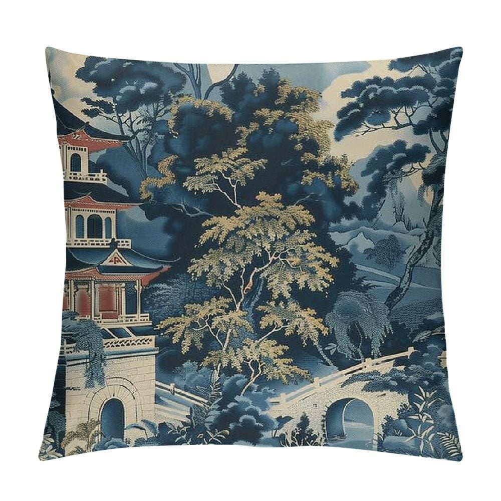 Creowell Oriental Ancient China Garden Farmhouse Sofa Pillowcase