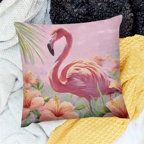 Creowell Outdoor Tropical Flamingo Throw Pillow Covers Color Flower ...