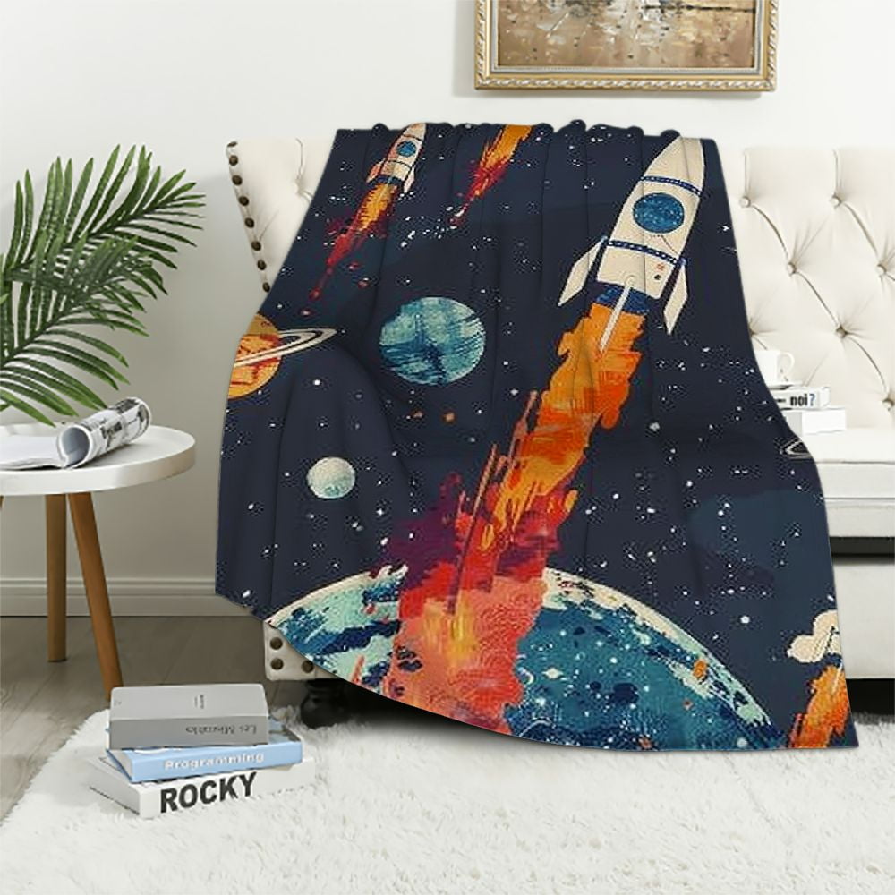 Creowell Outer Space Theme Throw Blanket for Kids, Blue Space Astronaut ...