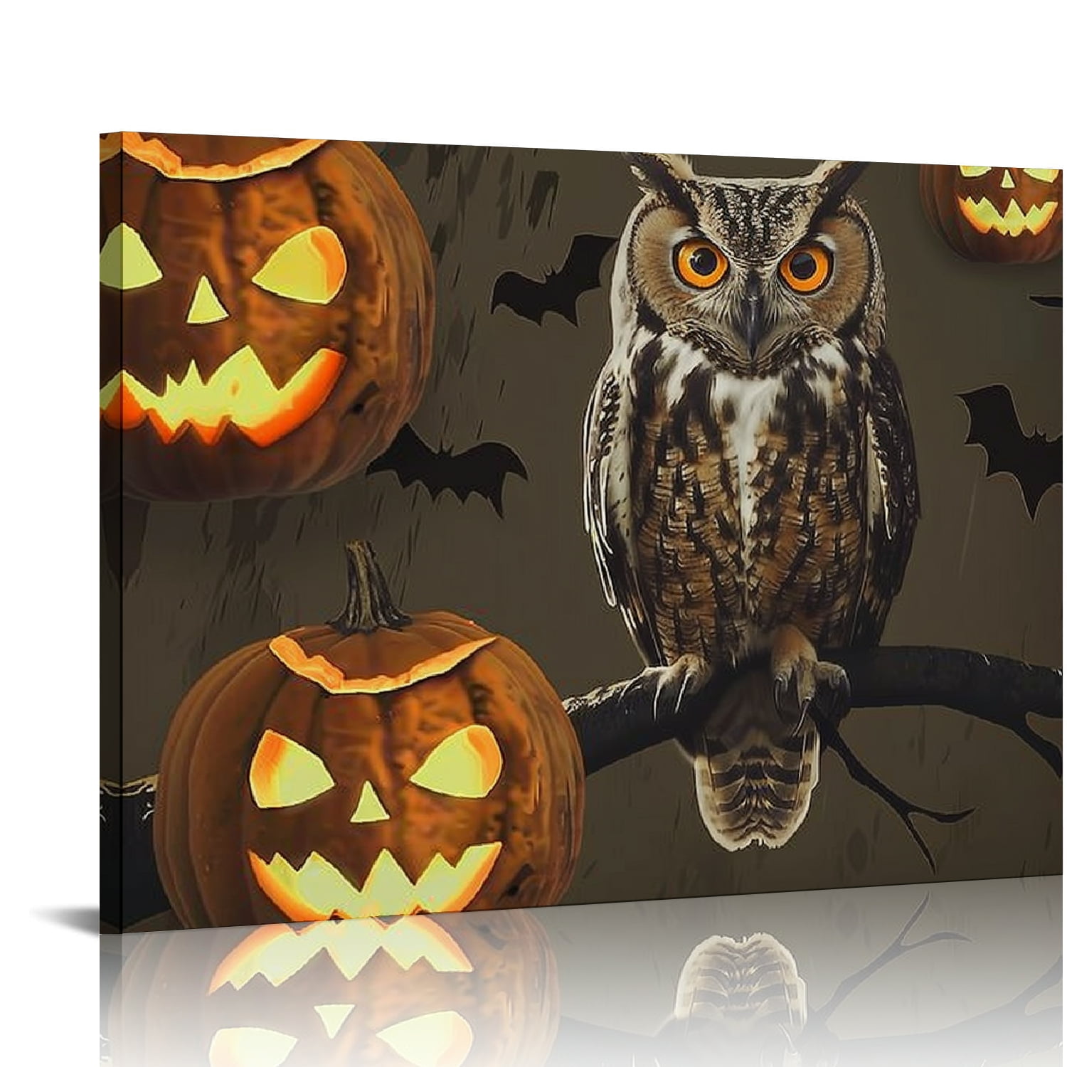 Creowell Owl Pumpkins Jack O Lantern Halloween Canvas Wall Art 16x12in ...