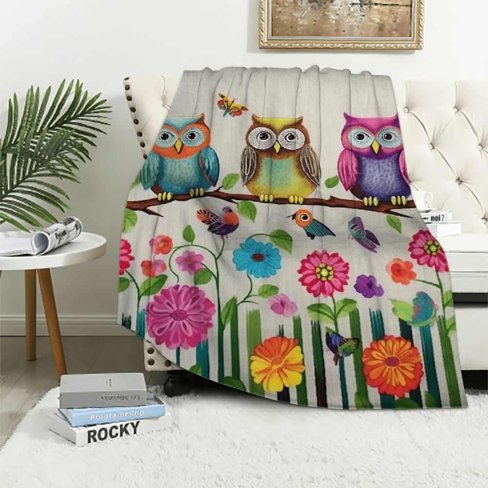 Creowell Owls Flowers Print Throw Blanket for Bed Couch Car Kids Adults ...