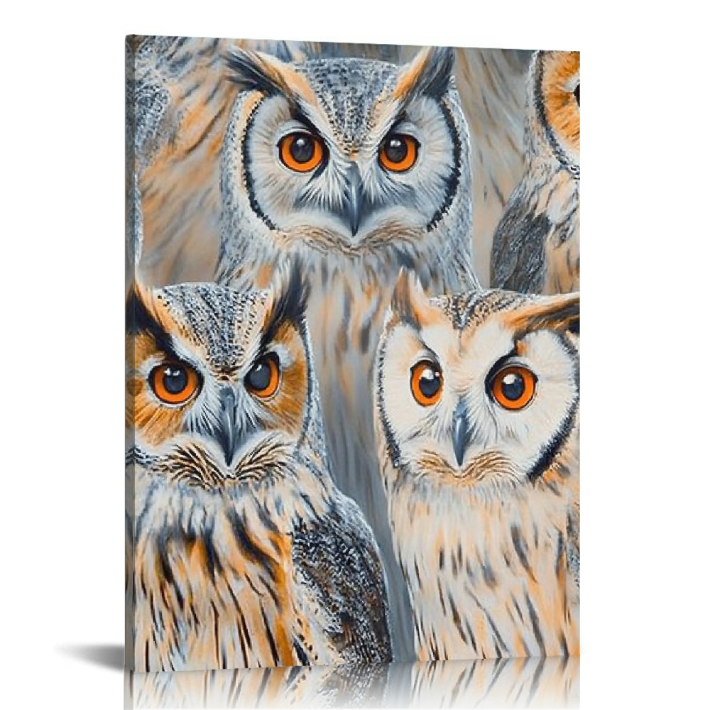 Creowell Owls Orange Eyes Feathers Wall Decor Art Modern Canvas Prints ...