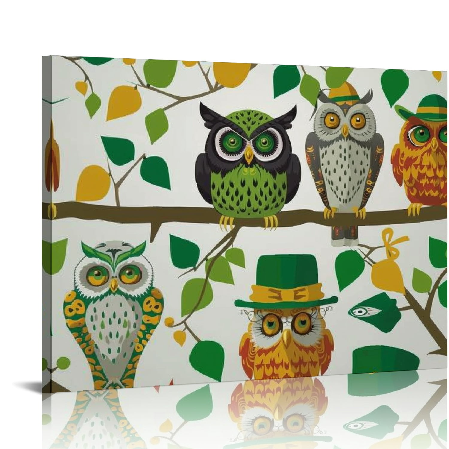 Creowell Owls Tree Branch Hats Canvas Art Modern Wall Decor 16x12in ...