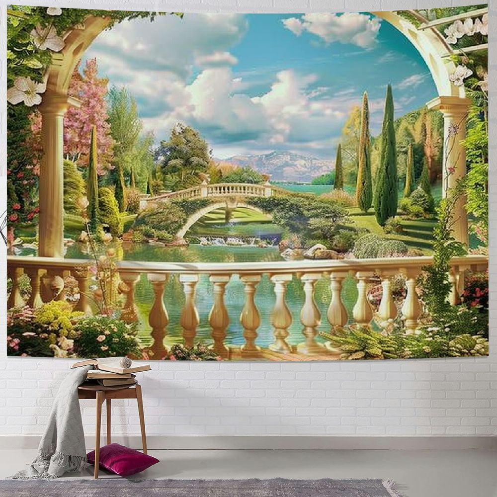 Creowell Palace Balcony Garden Tapestry Lake and Mountain Scene ...
