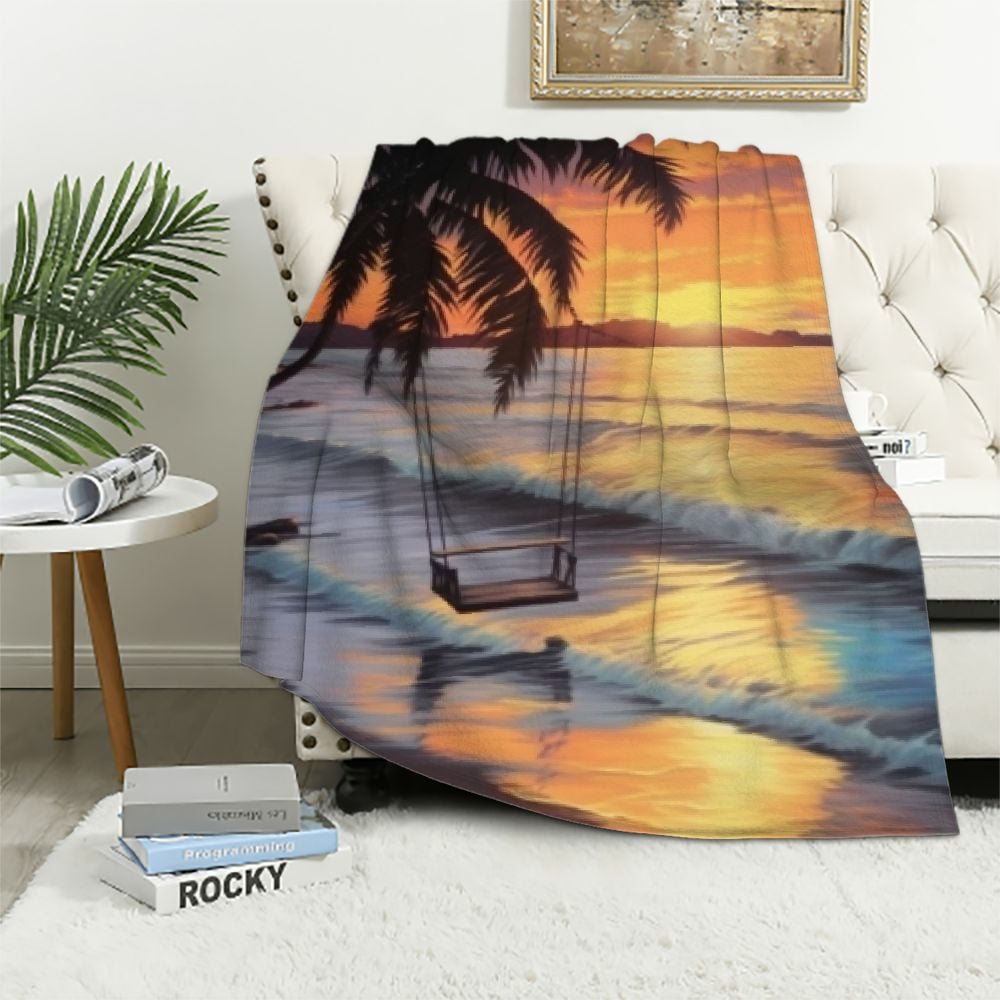 Creowell Palm Tree Beach Sunset Ideal Comfy Throw Blanket Long-lasting ...