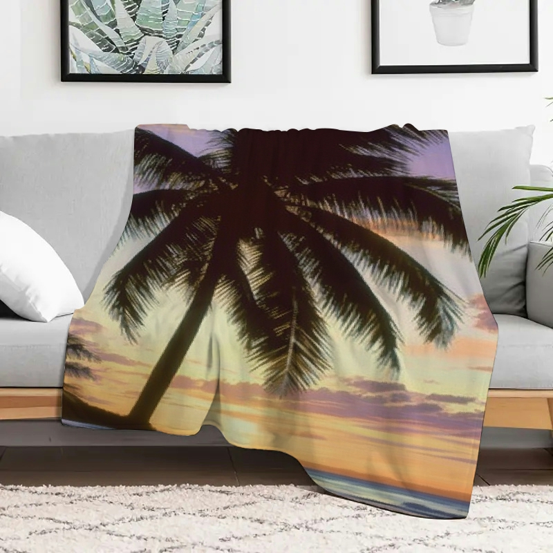 Creowell Palm Tree Beach Sunset Lightweight Flannel Blanket 30x40in ...