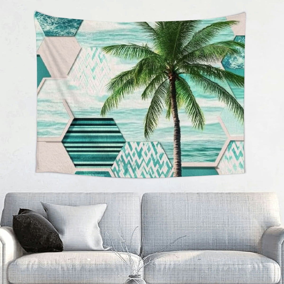 Creowell Palm Tree Ocean Tapestry Wall Hanging 100% Polyester Art ...