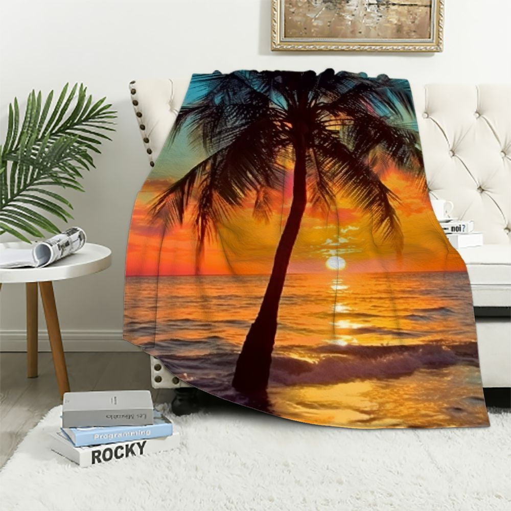 Creowell Palm Tree Sunset Beach Soft Cozy Printed Blanket & Throw for ...