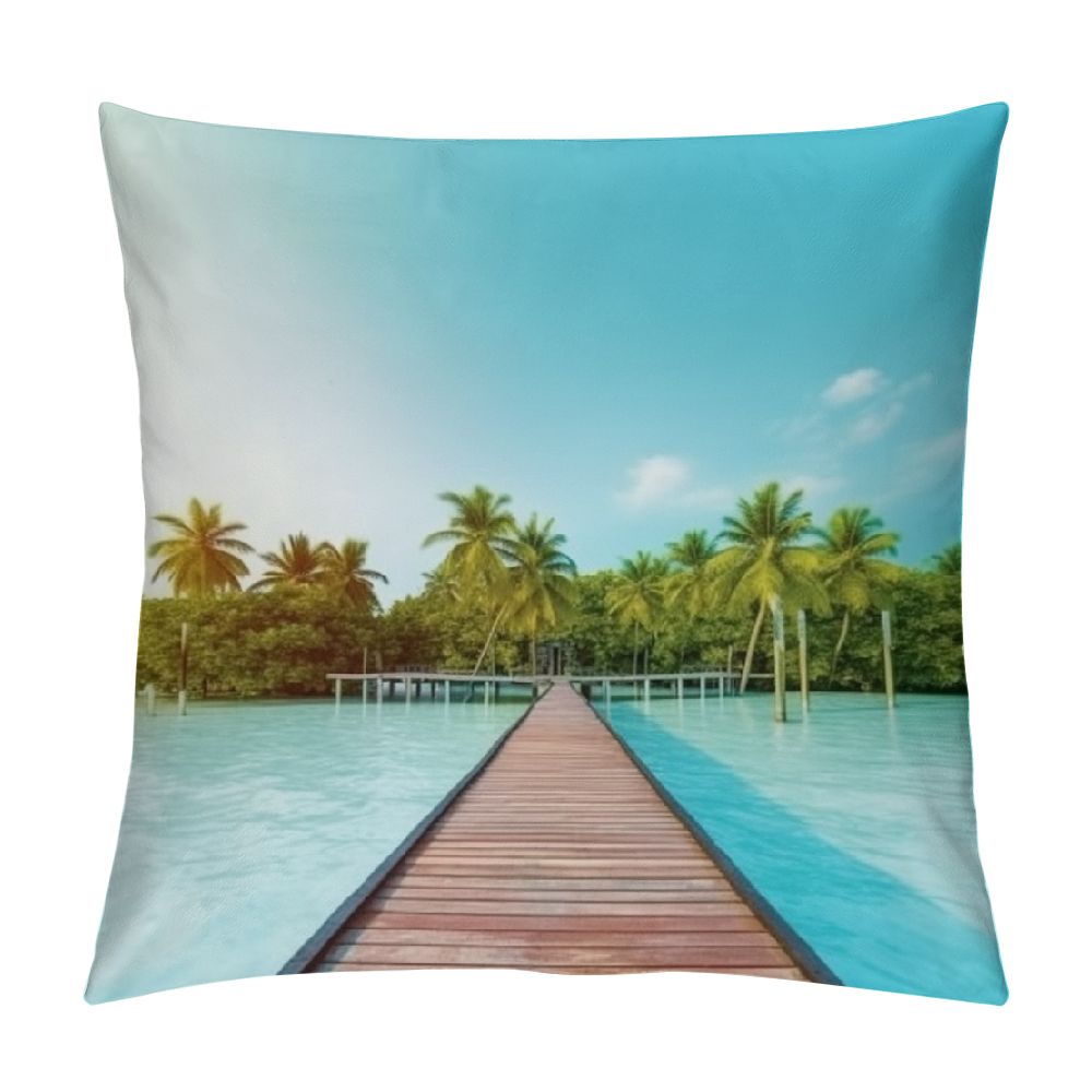 Creowell Palm Trees Blue Sky Wooden Dock Pillow Covers for Couch Sofa ...