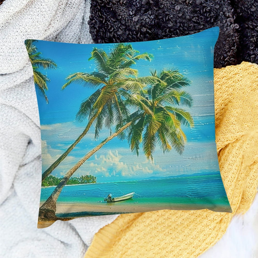 Creowell Palm Trees Pillow Covers 100% Linen Decorative Cushion Covers ...