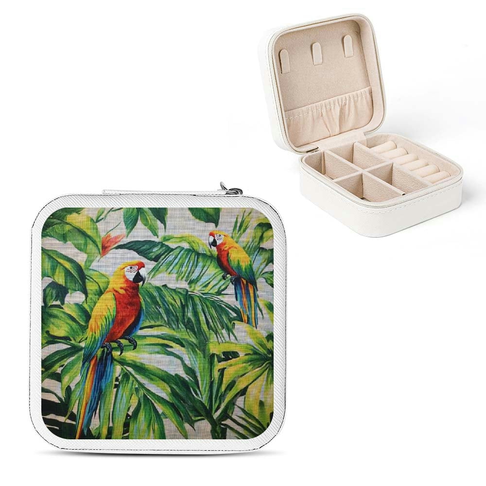 Creowell Parrots Palm Leaves Tropical Jewelry Box Travel Organizer ...