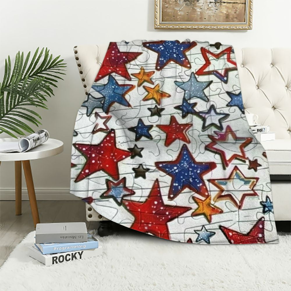 Creowell Patriotic Throw Blanket Memorial Day Blanket Independence Day ...