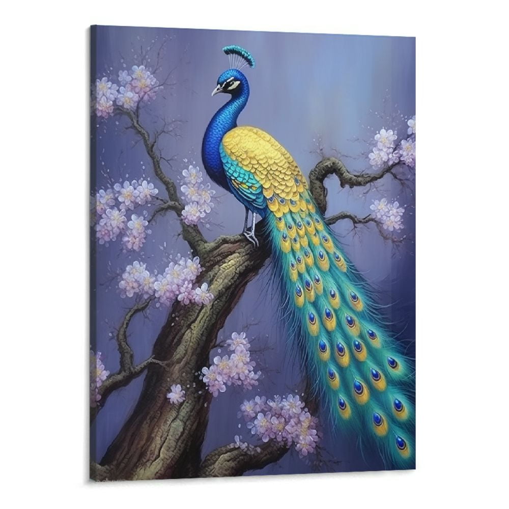 Creowell Peacock Canvas Wall Art Peacock Picture Wall Decor Purple ...