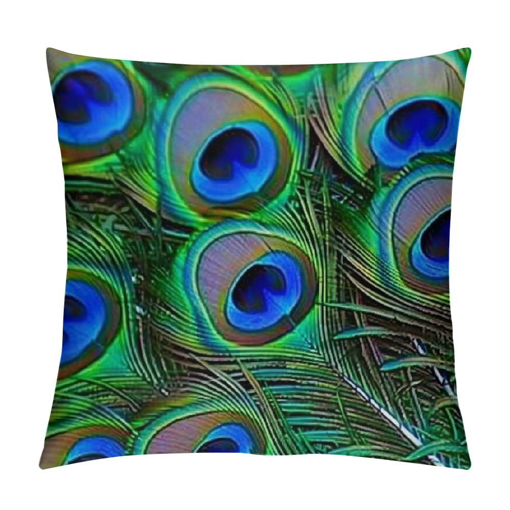 Creowell Peacock Feather Pillowcase,Peacock Feather Green Cushion ...