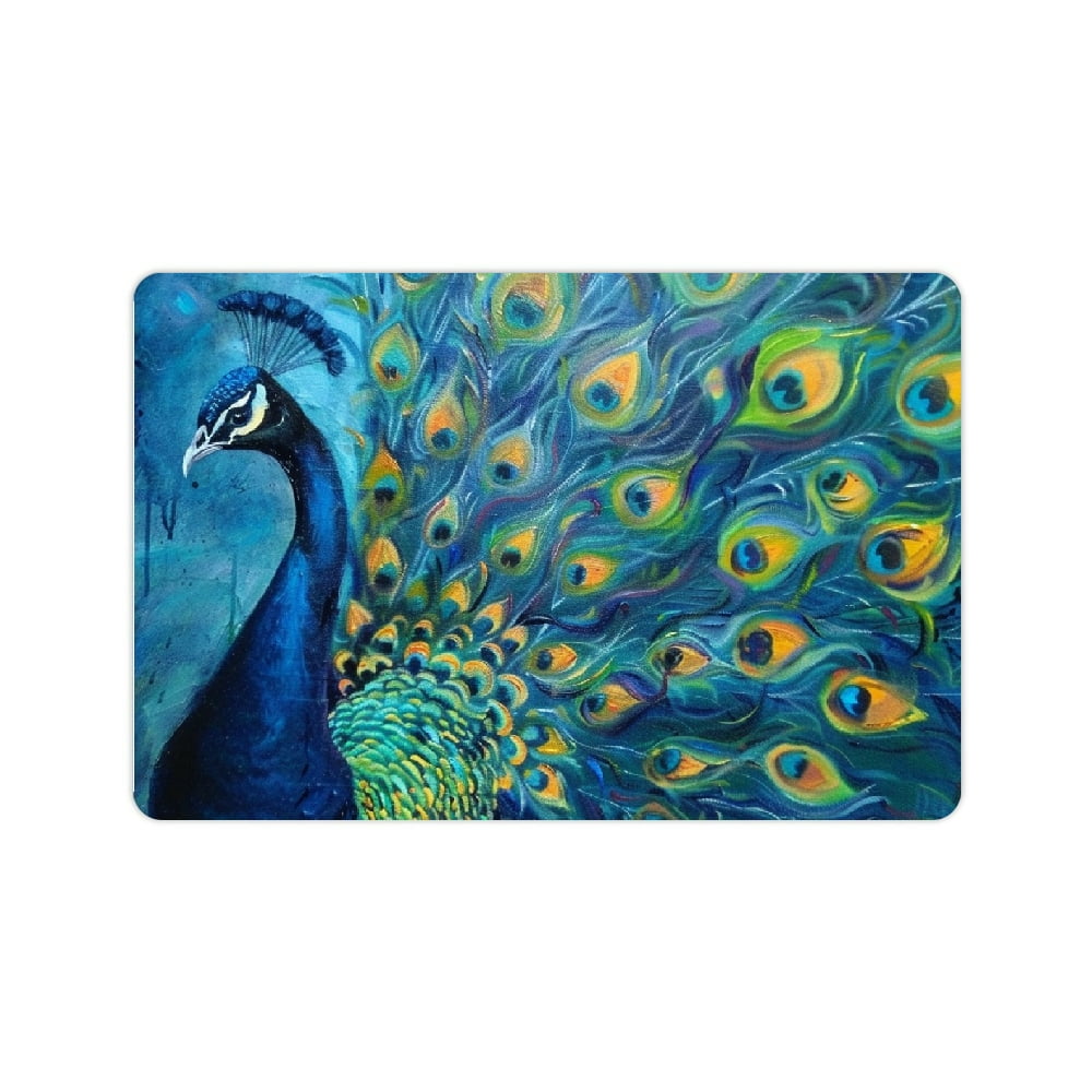 Creowell Peacock Feathers Diatom Mud Mats Non-Slip Home Rug 24x16in ...