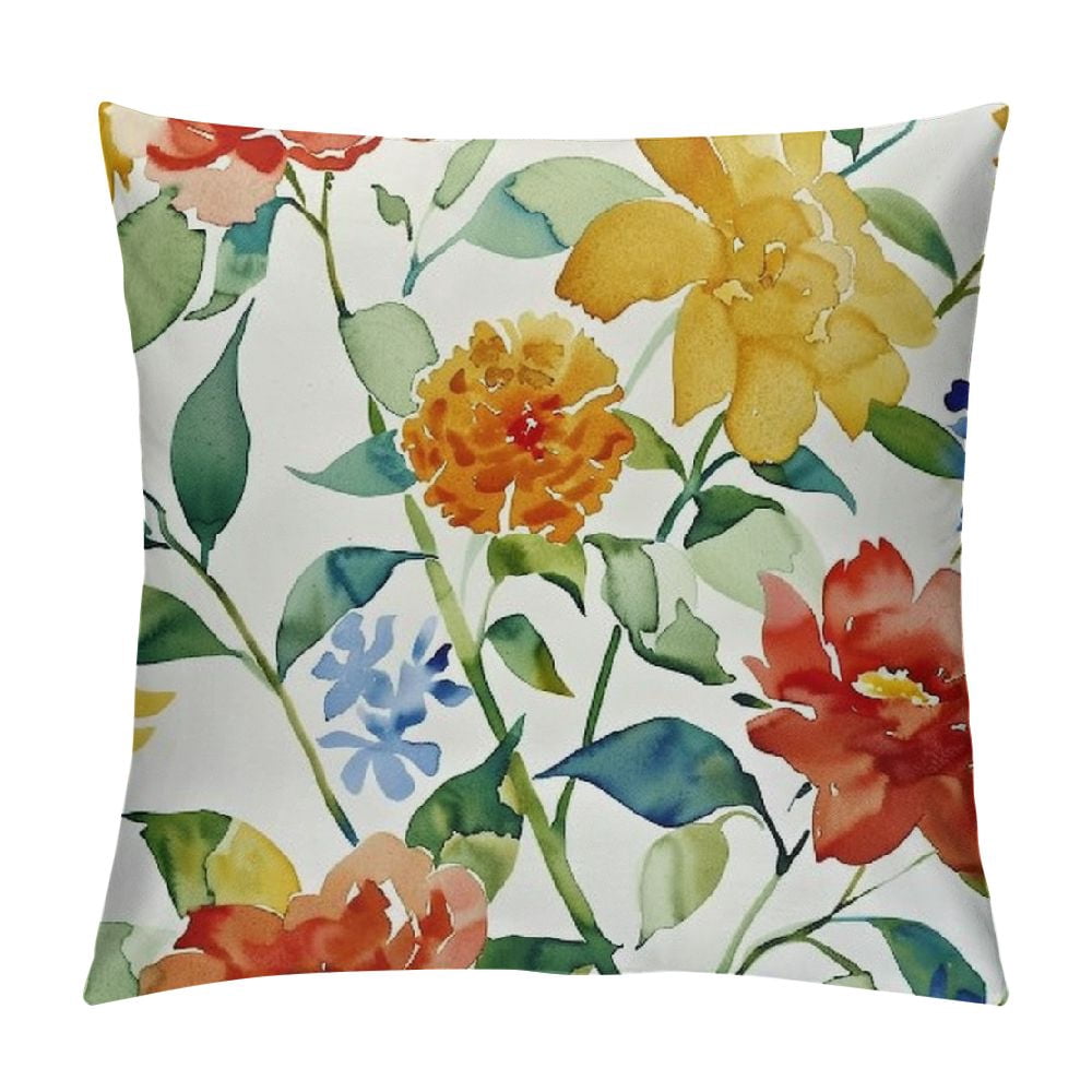 Creowell Peony Flower Throw Pillow Covers Watercolor Pink Floral ...