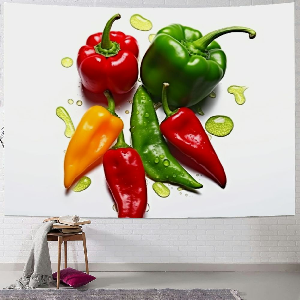 Creowell Peppers Green Leaf Red Pepper Aesthetic Tapestry College Dorm ...
