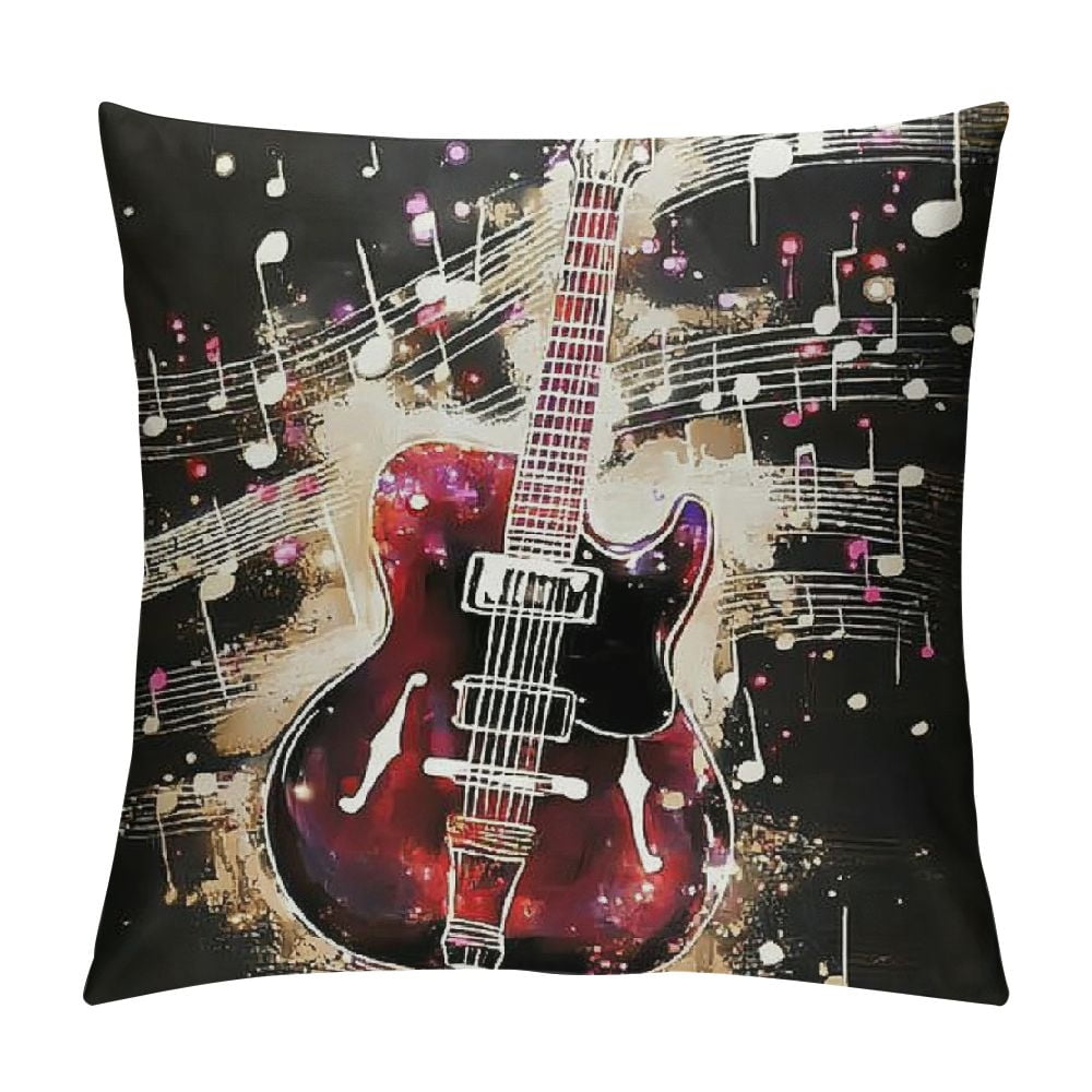 Creowell Pillow Case Guitar Musical Notes Home Furnishing Short Plush ...