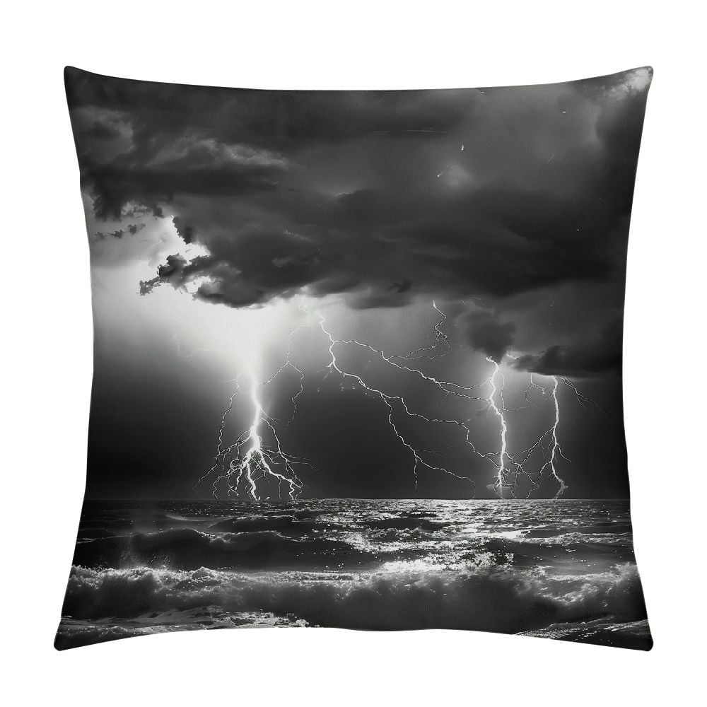 Creowell Pillow Case Storm Sea Pillow Covers Black White Ocean ...