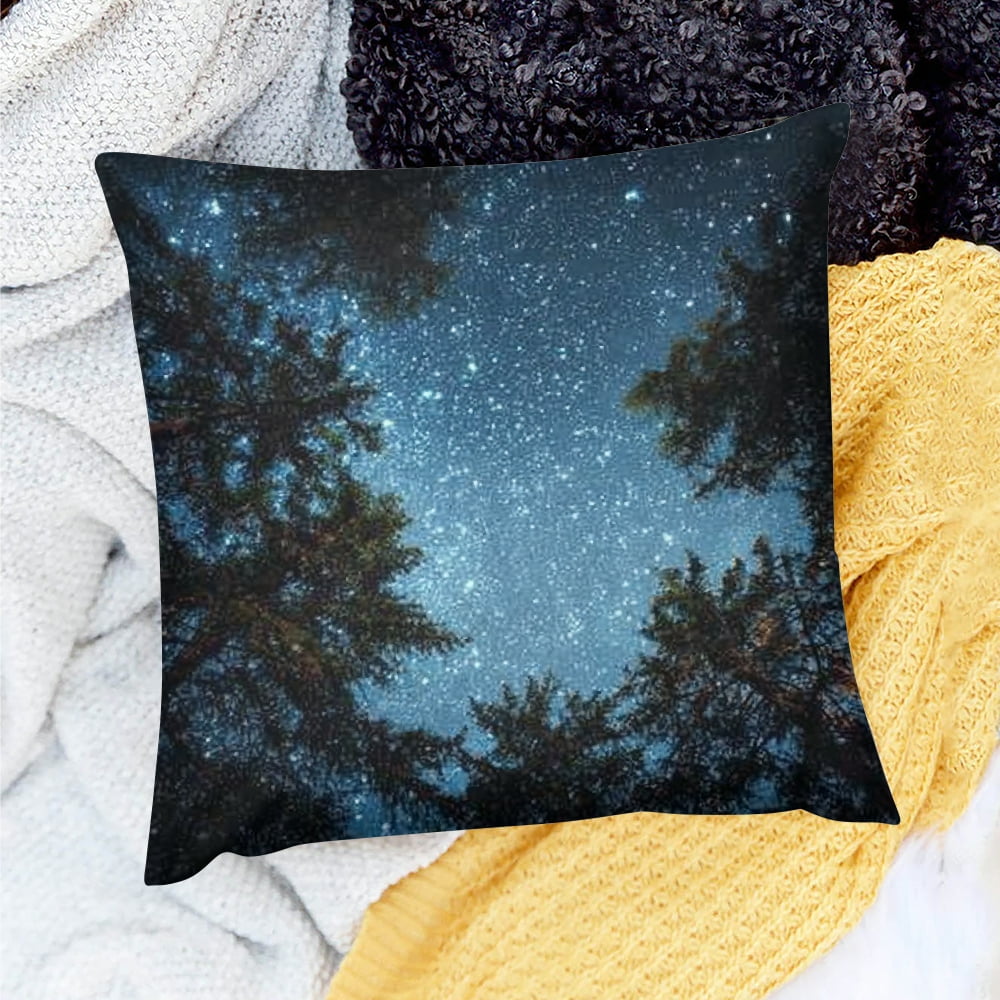 Creowell Pillow Cases Serene Starry Night The Milky Way and The Trees ...