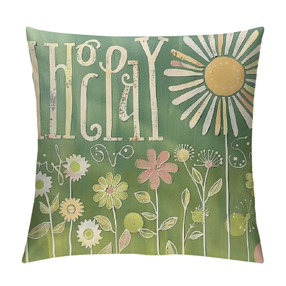 Creowell Pillow Covers Daisy Truck Bloom Hello Sunshine Spring Pillows ...