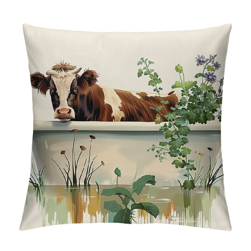 Creowell Pillow Covers Highland Cow Throw Pillows, Longhorn Cow Outdoor ...
