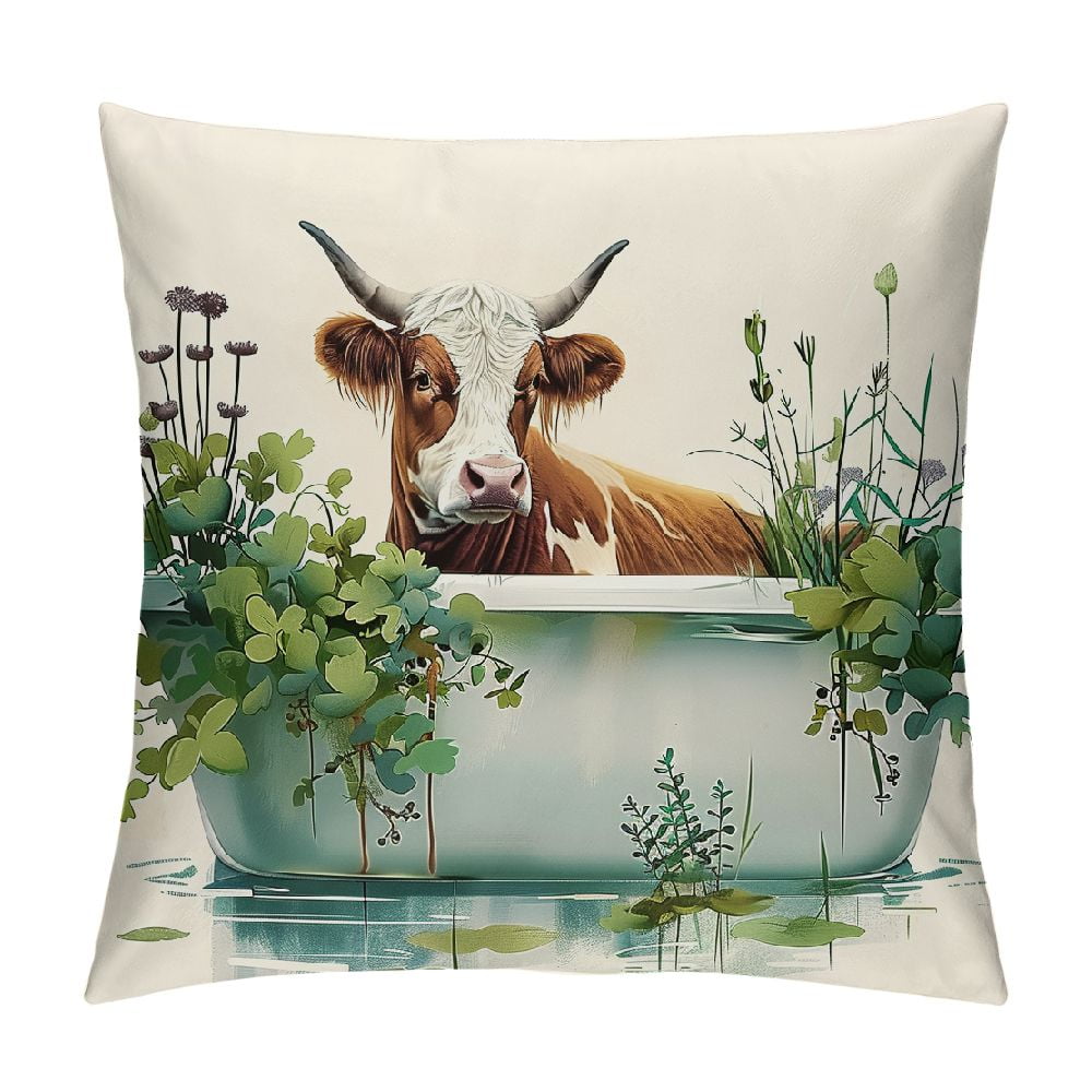 Creowell Pillow Covers Highland Cow Throw Pillows, Longhorn Cow Outdoor ...