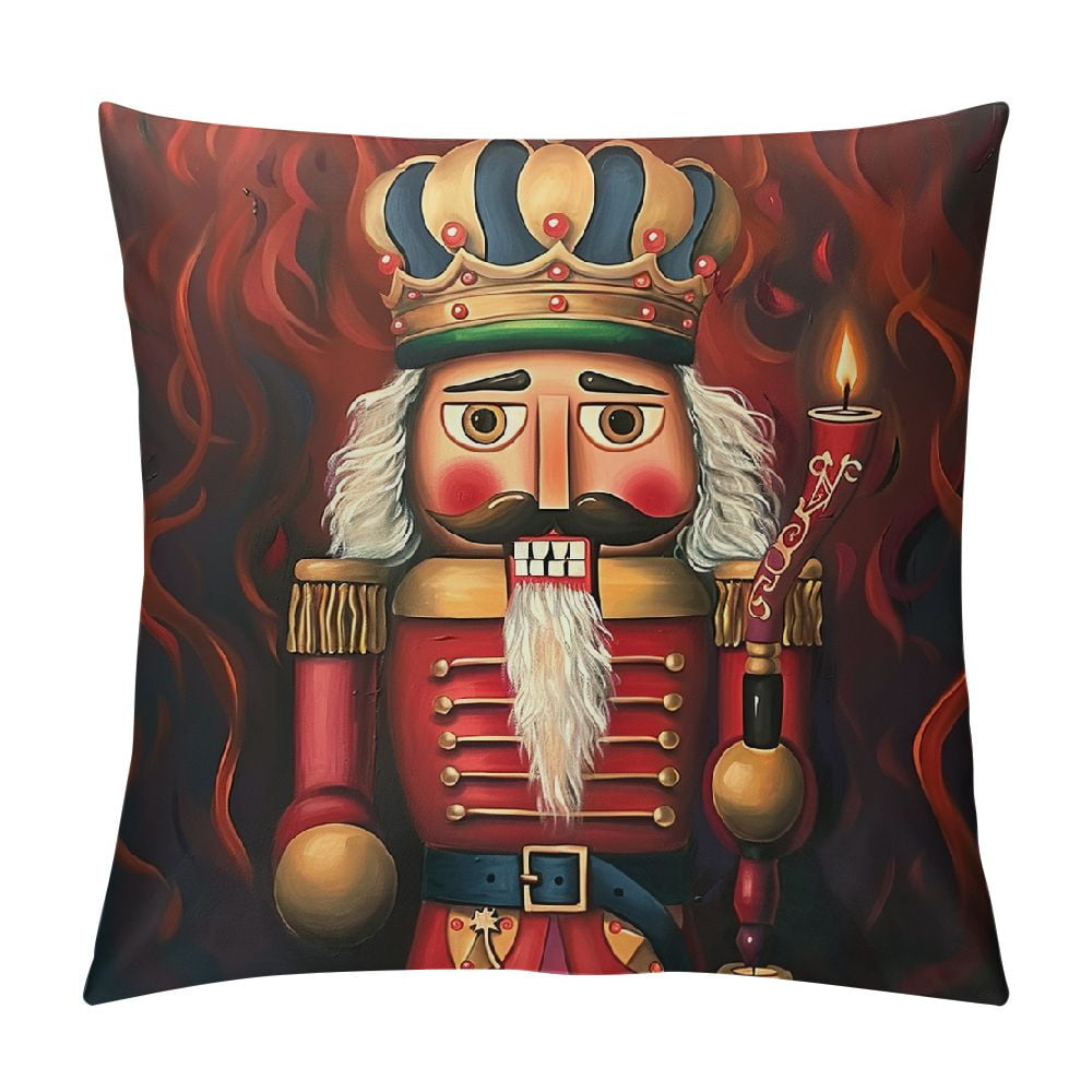 Creowell Pillow Covers Nutcracker Soldier with Red Jacket Throw Pillows ...