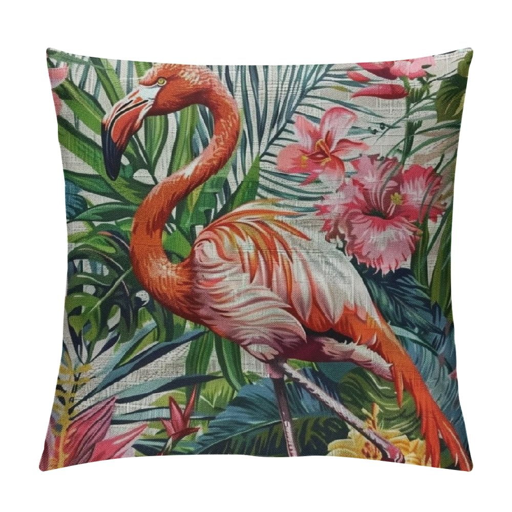 Creowell Pillows Decorative Throw Pillows Pink Flamingo with Green ...