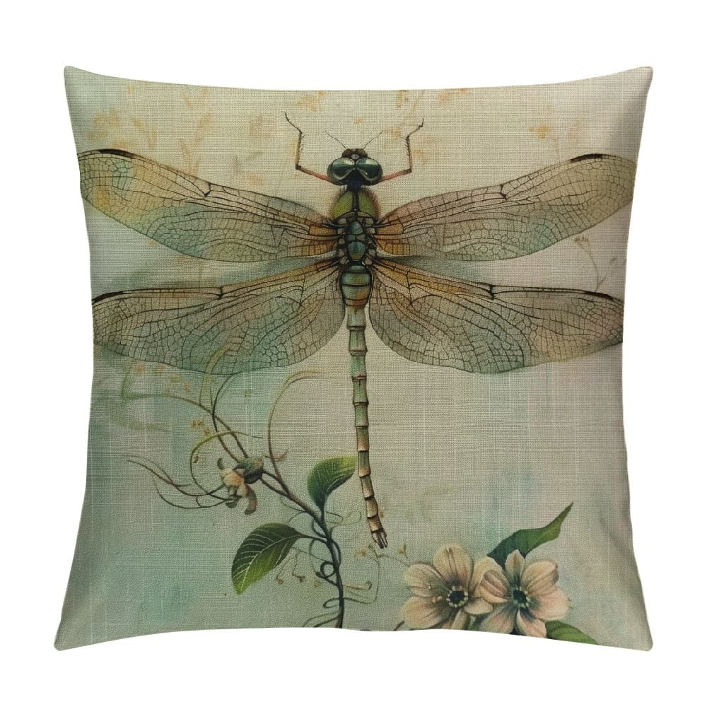 Creowell Pillows Rustic Cream Dragonfly Flit Square Pillow Cover ...