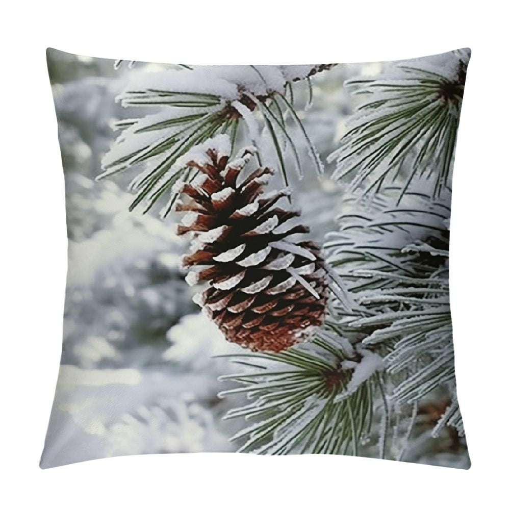Creowell Pine Cone Snow Pine Tree Branch Pillow Cushion Covers for Sofa ...