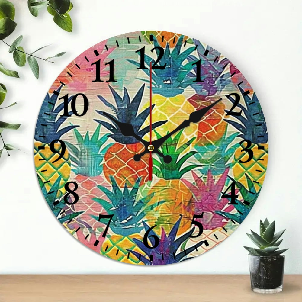 Creowell Pineapple Colorful Pattern Wall Clock Battery Operated 10 Inch ...