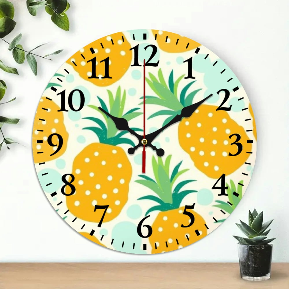 Creowell Pineapple Print Wall Clock 10 Inch Frameless Decor 10x10in ...