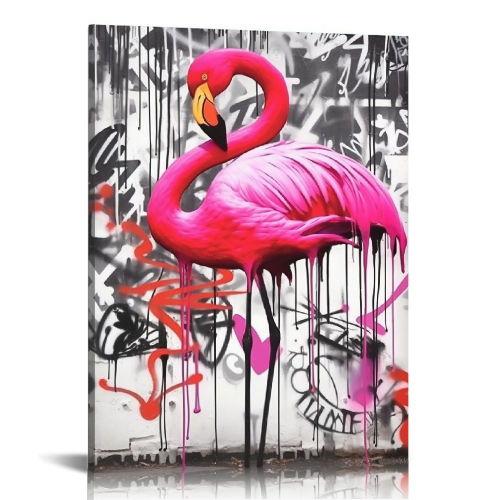 Creowell Pink Flamingo Street Graffiti Wall Art Abstract Animals ...