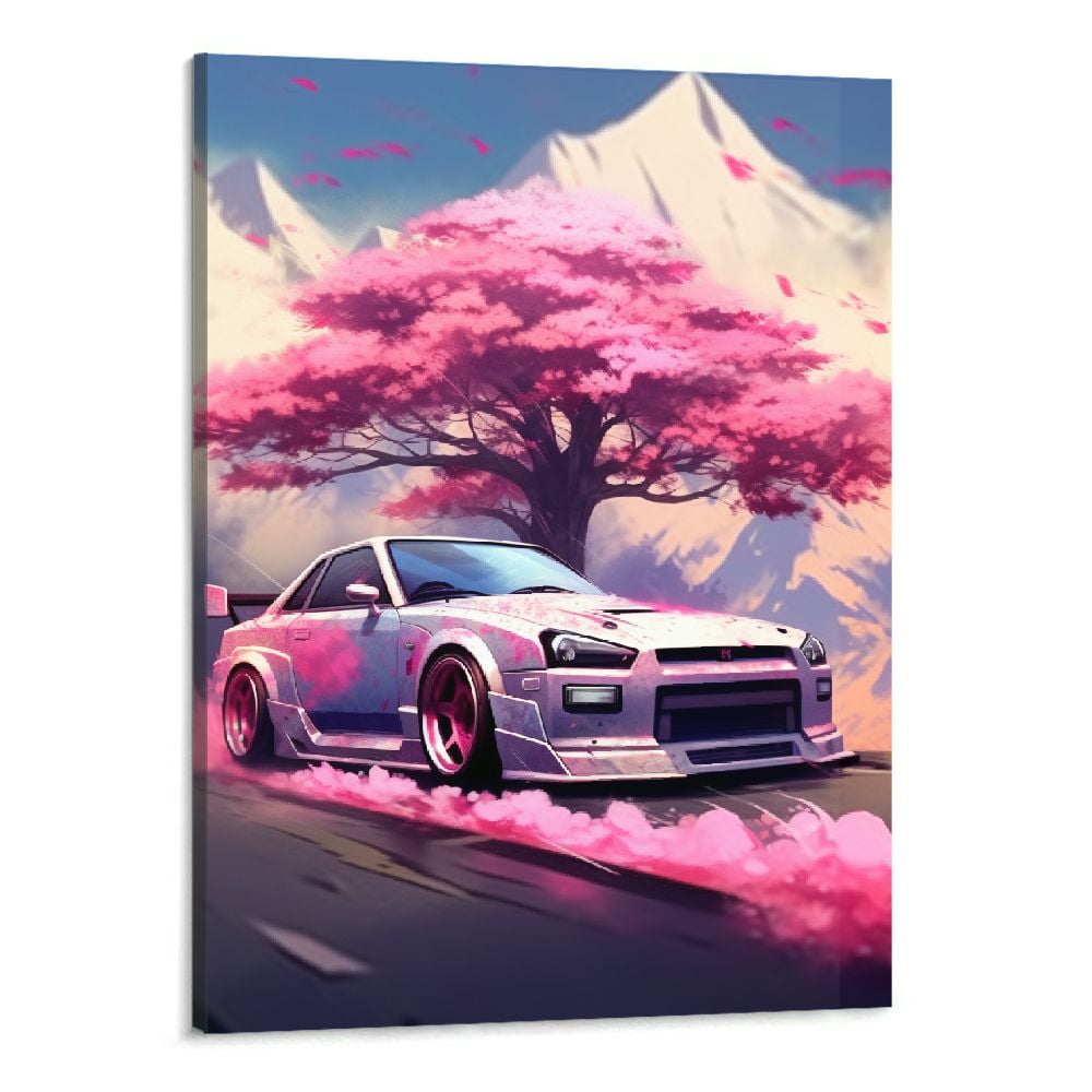 Creowell Pink Japanese Sports Car Wall Art - Tokyo Street Racing Art ...