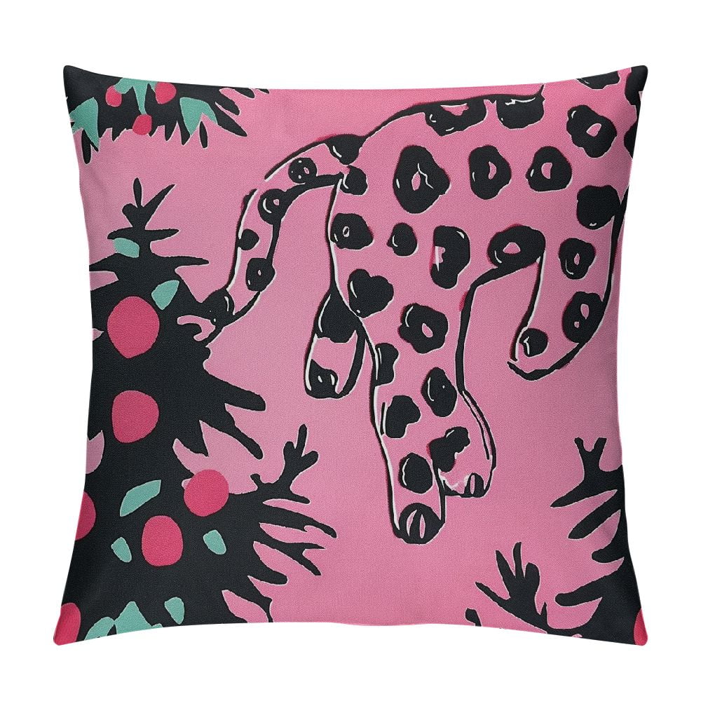 Creowell Pink Leopard Print Cushion Cover Cartoon Xmas Tree Throw ...