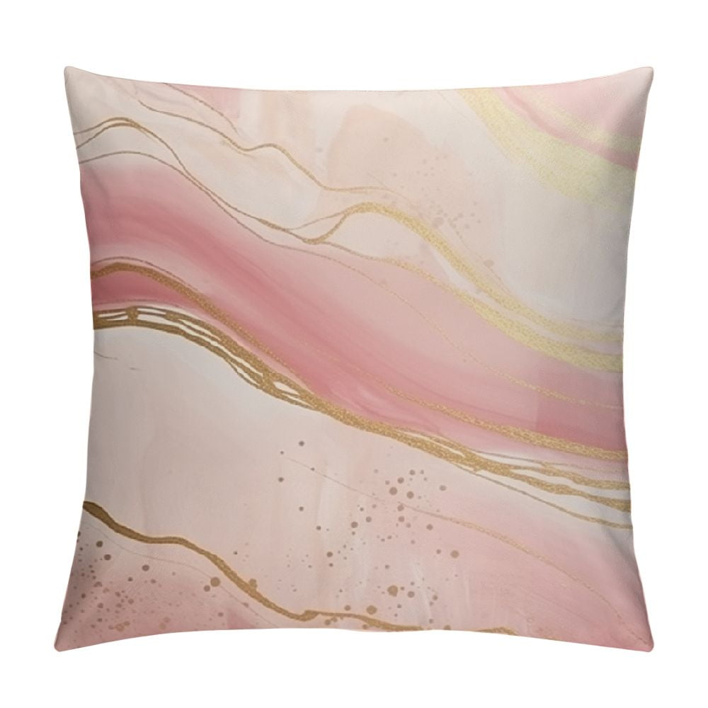 Creowell Pink Marble Throw Pillow Covers Two-Sided Pink Gold Abstract ...