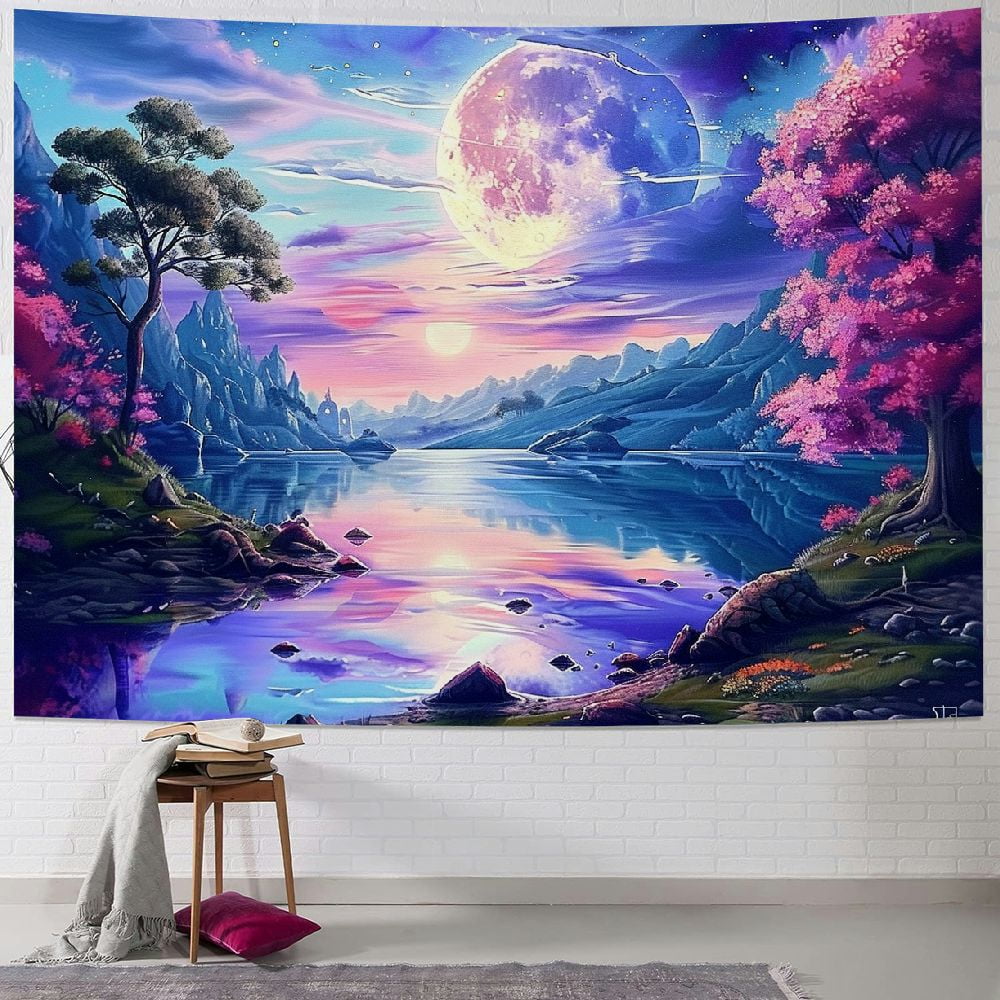 Creowell Pink Tapestry for Bedroom, Mountain Nature Tree Room Decor ...