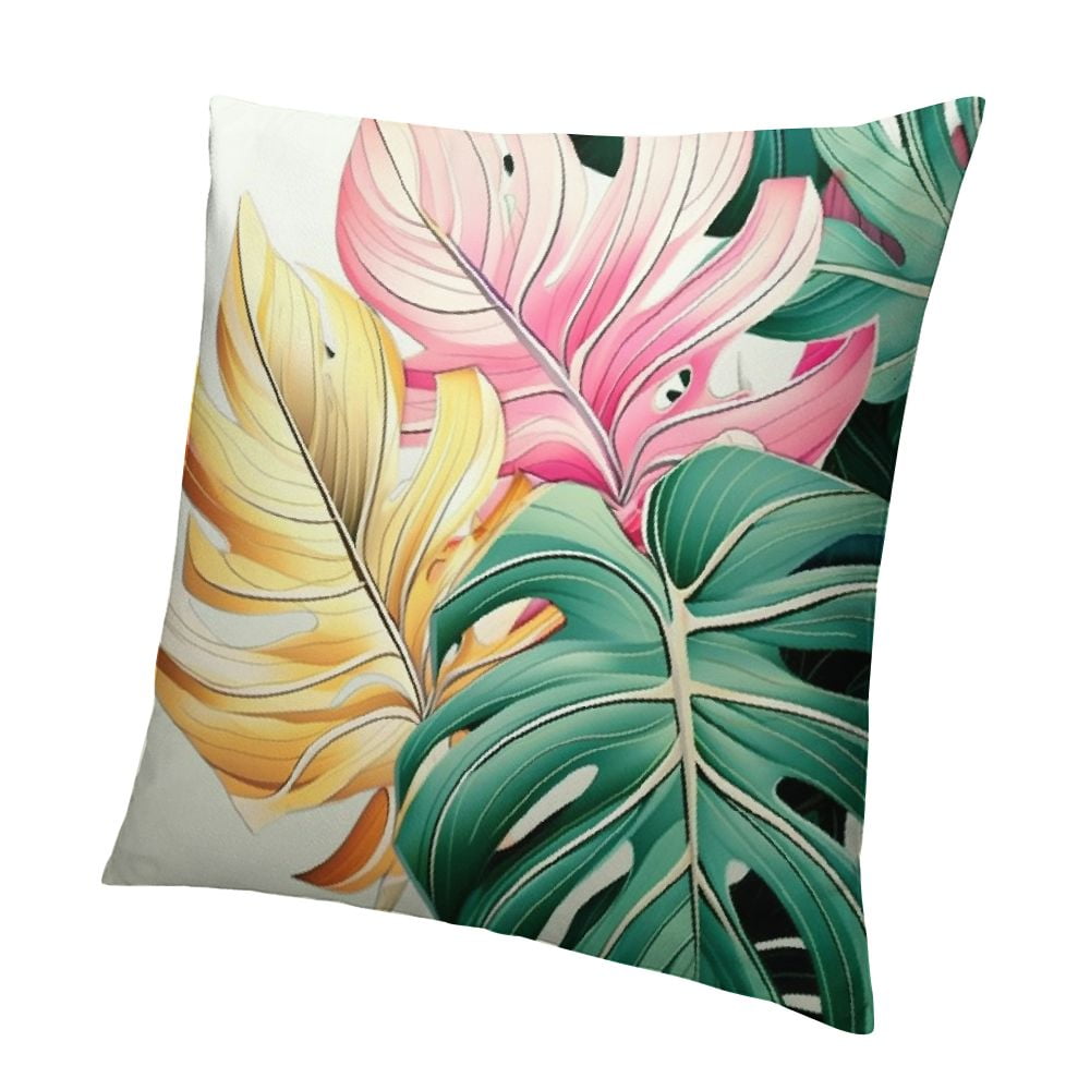 Creowell Pink Tropical Leaves and Flowers，Pillow Cute Design Hidden ...