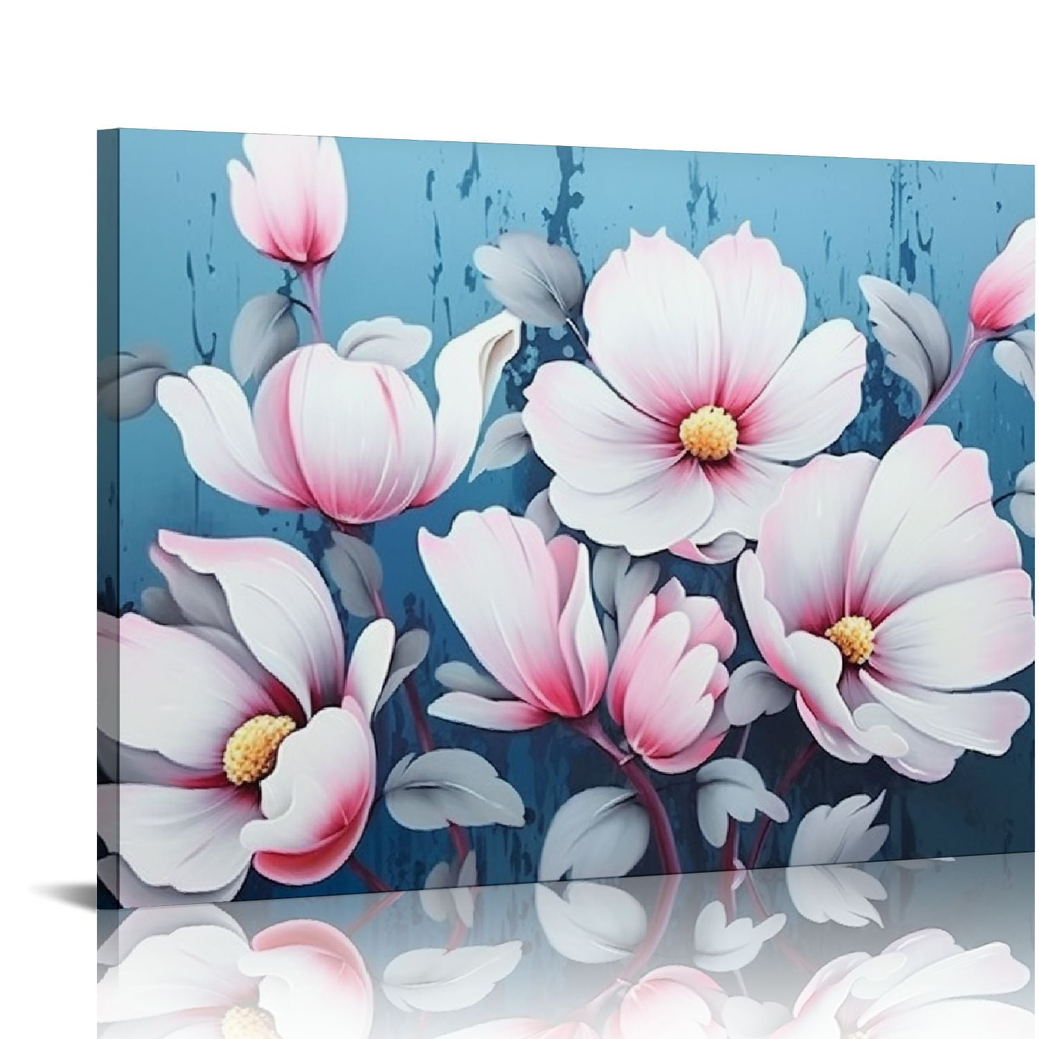 Creowell Pink and White Flower Wall Art Grey Blue Canvas Prints Wall ...