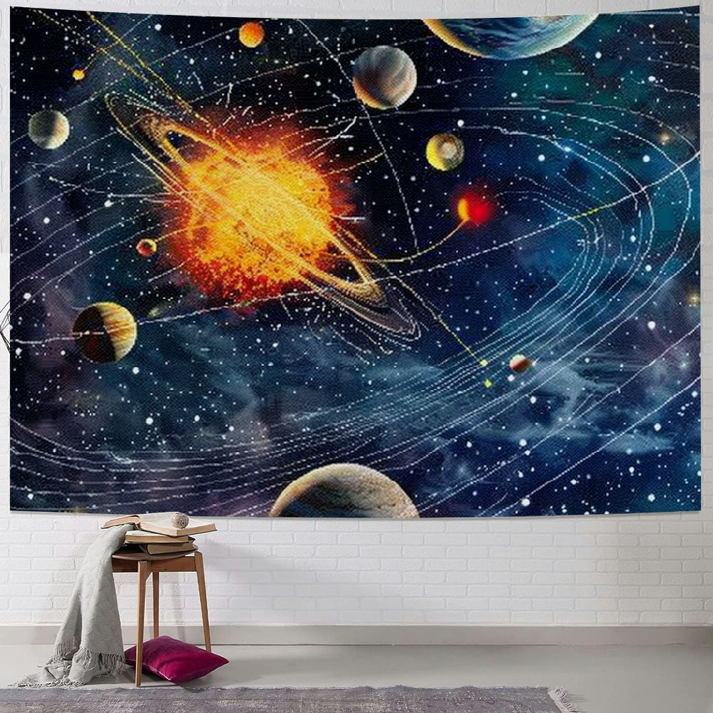Creowell Planets Stars Space Art Tapestry Wall Hanging Short Plush Fabric for Bedroom Living ...