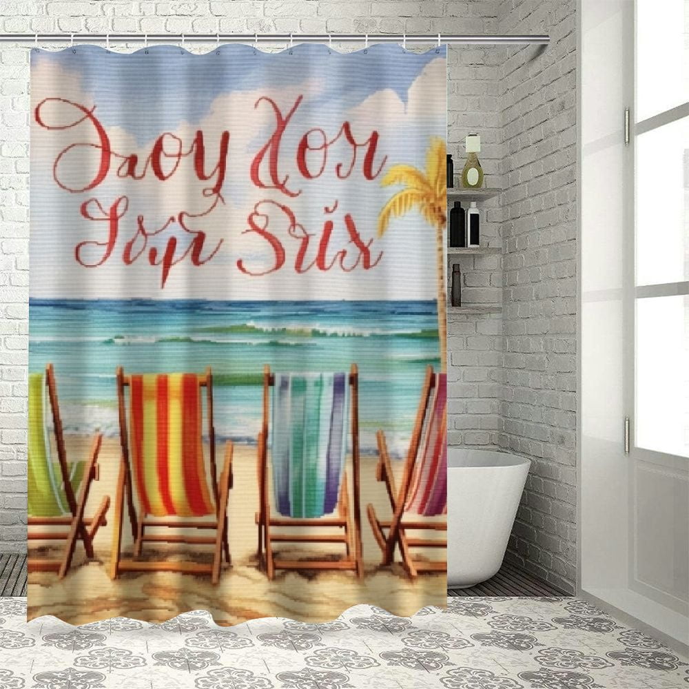 Creowell Pretty Beach Chairs Shower Curtain 100% Polyester Fiber ...