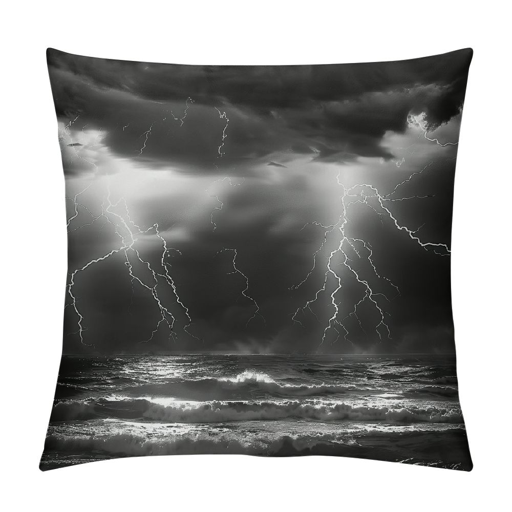 Creowell Printed on Both Sides Plush Pillow Covers Storm Sea Black ...