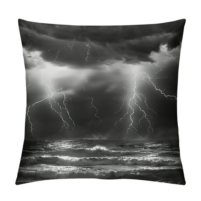 Creowell Printed on Both Sides Plush Pillow Covers Storm Sea Black ...