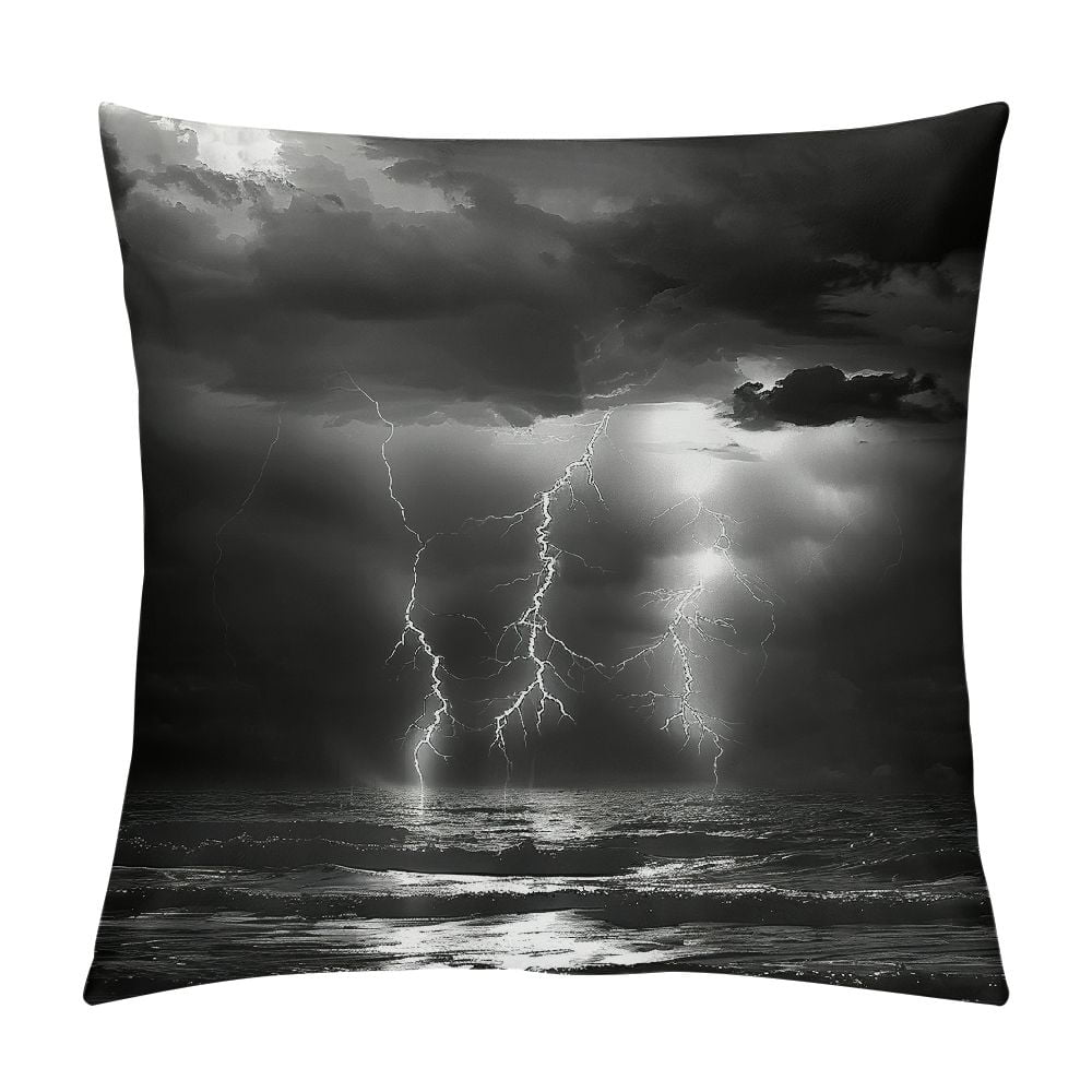 Creowell Printed on Both Sides Plush Pillow Covers Storm Sea Black ...