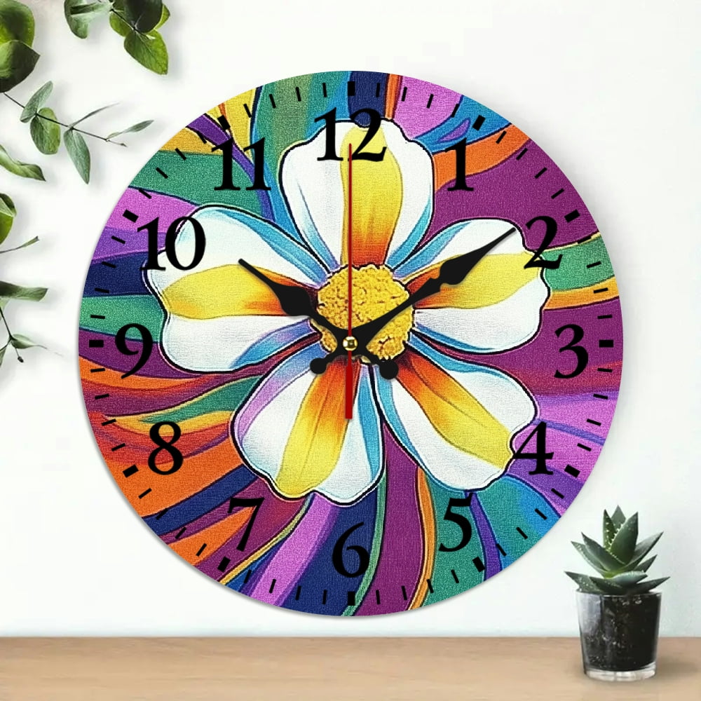 Creowell Psychedelic Flowers Wall Clock Decor Battery Operated 10-inch ...
