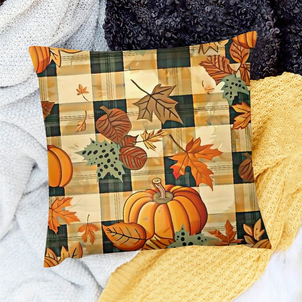 Creowell Pumpkins Leaves Plaid Holiday Pillow Case for Home Sofa Couch ...