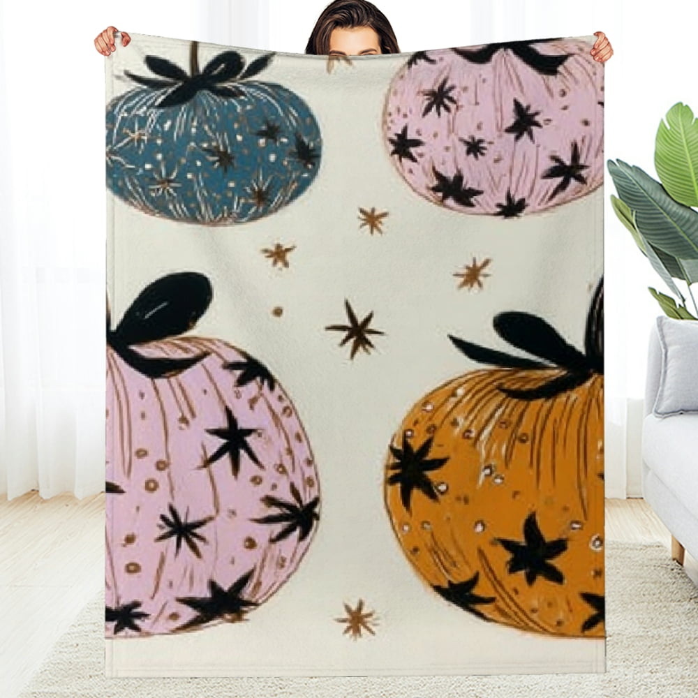 Creowell Pumpkins Stars Folk Art Fuzzy Fluffy Soft Cozy Blanket 40*50in ...