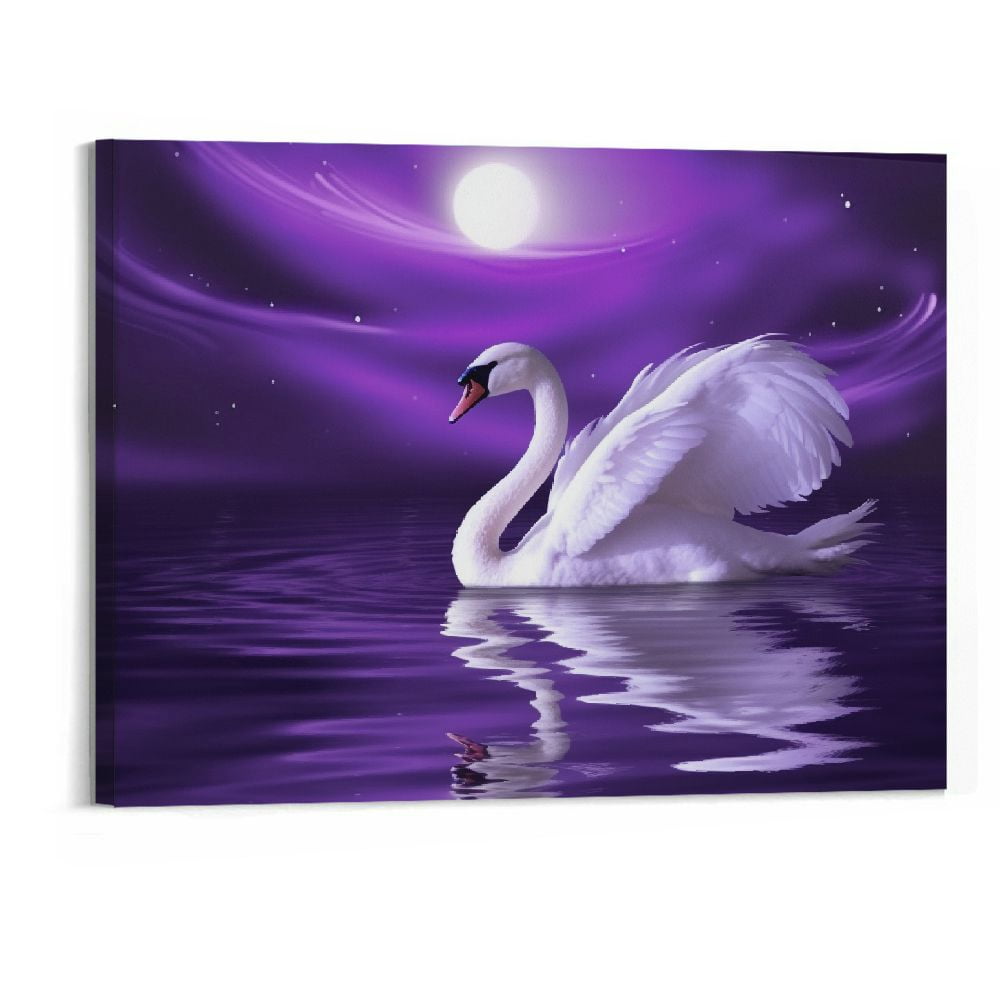 Creowell Purple Bathroom Wall Art Romantic Moon Swan Lake Pictures ...