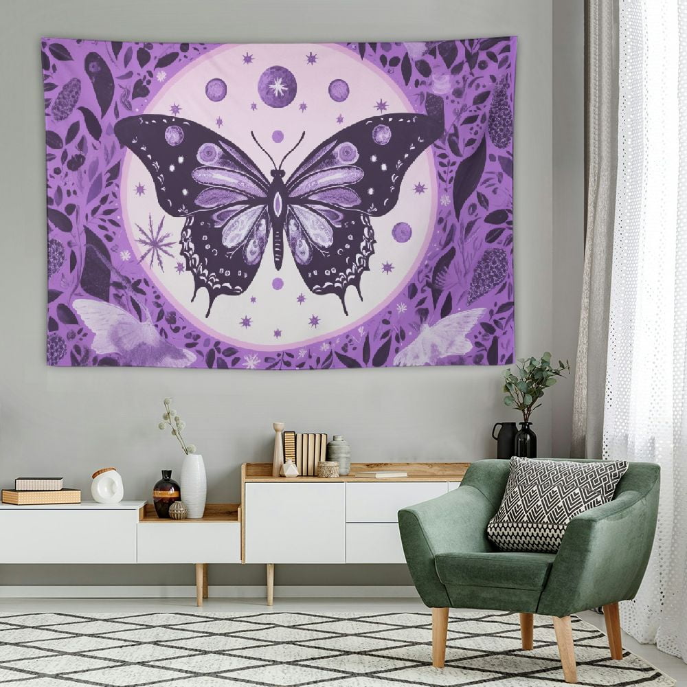 Creowell Purple Butterfly Tapestry Wall Hanging Floral Plant Botanical ...